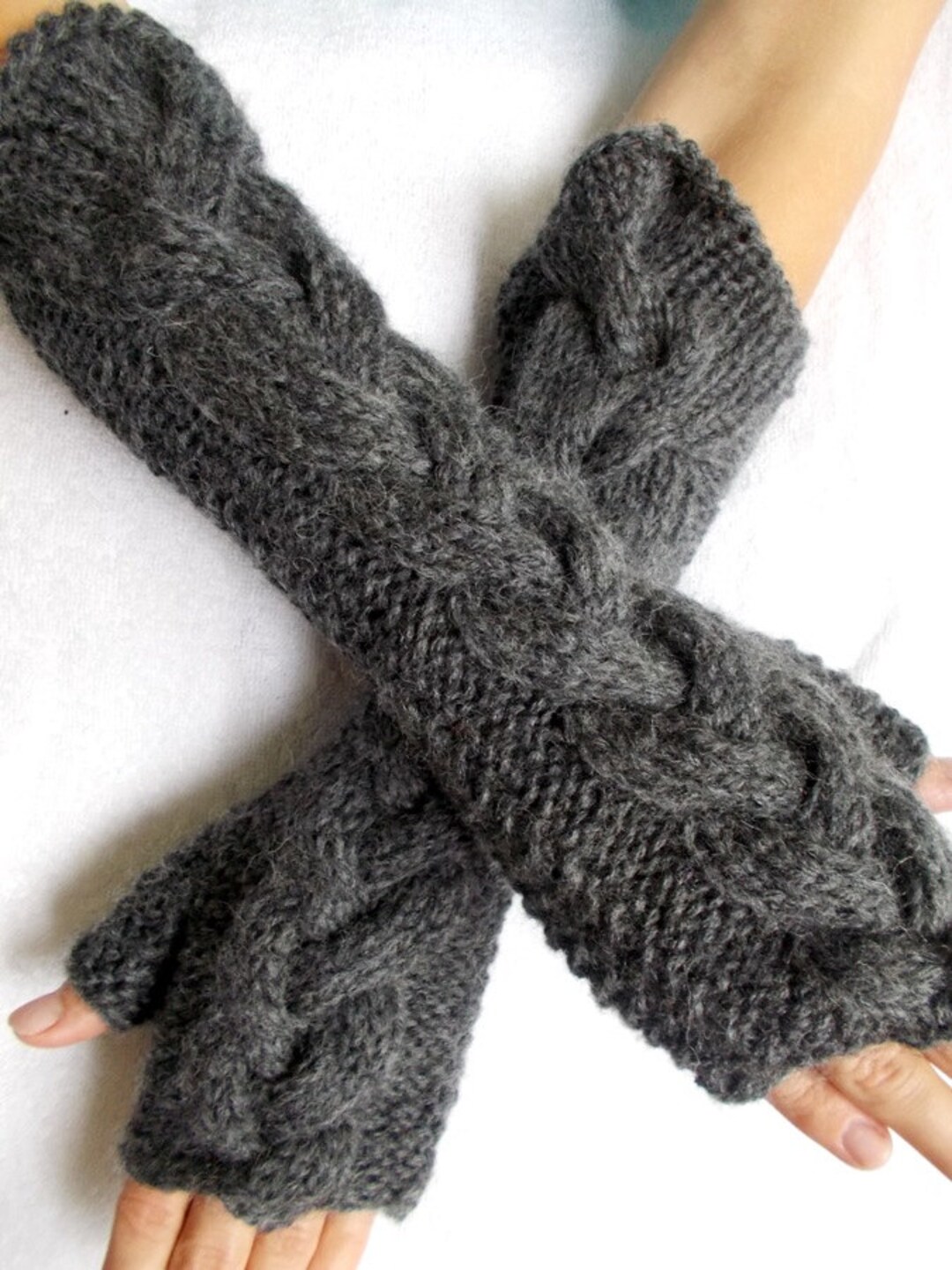 Grey Fingerless Gloves Angora Mohair Mittens Cabled Hand - Etsy