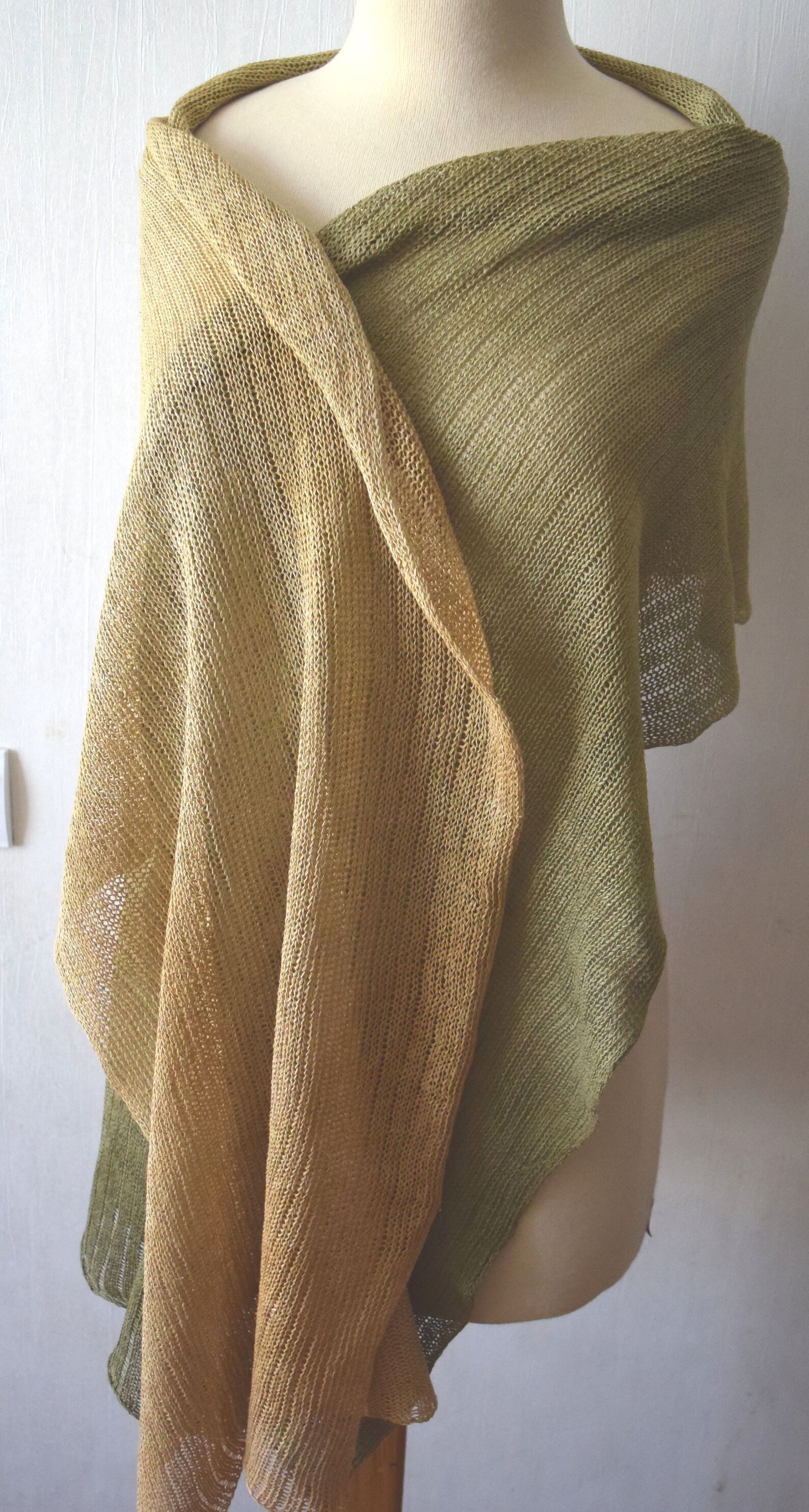 Linen Shawl Ombre Green Mustard Yellow Shades Knitted Hand - Etsy