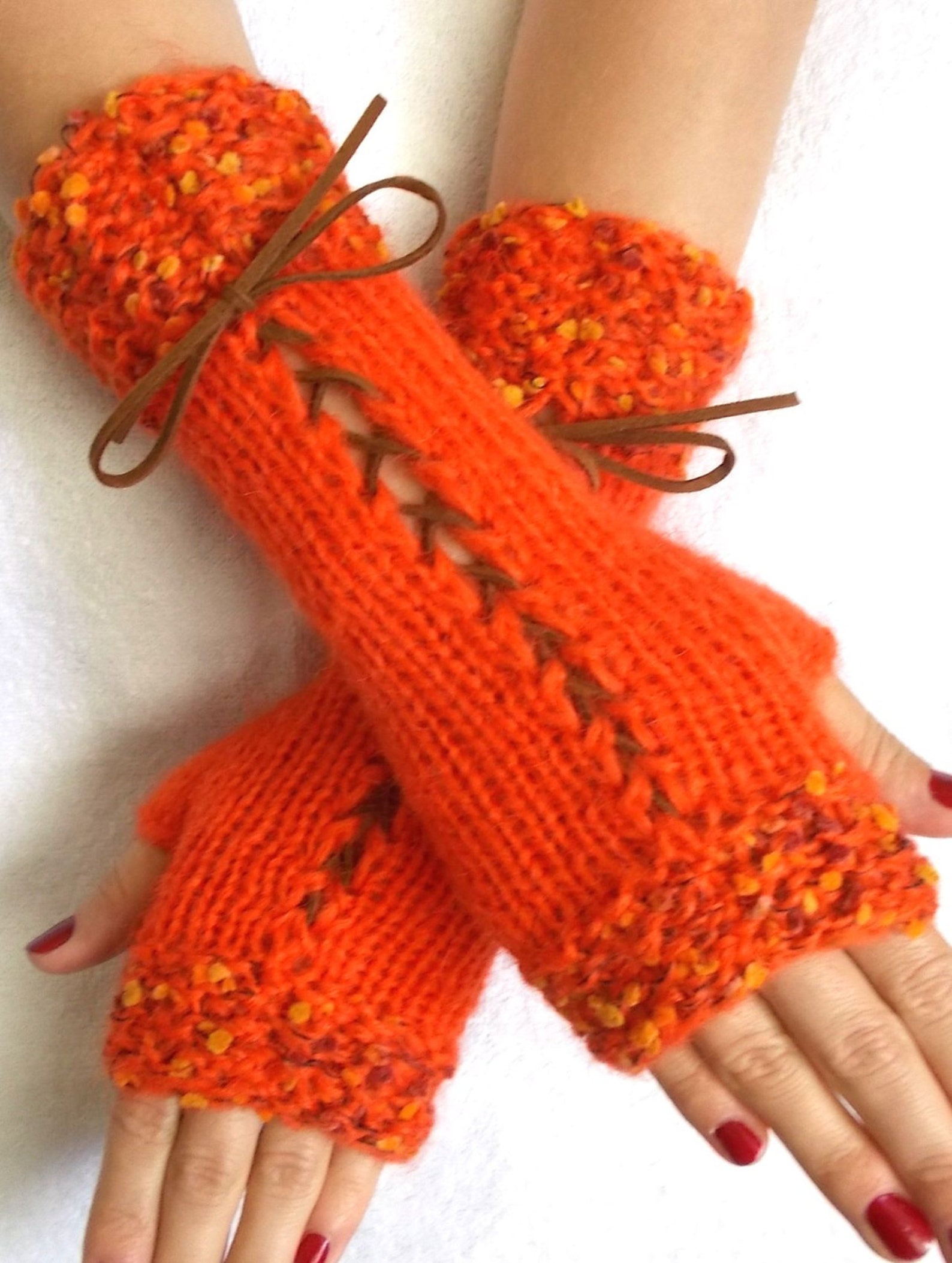 Orange Fingerless Gloves Corset Wrist Warmers for Women With - Etsy