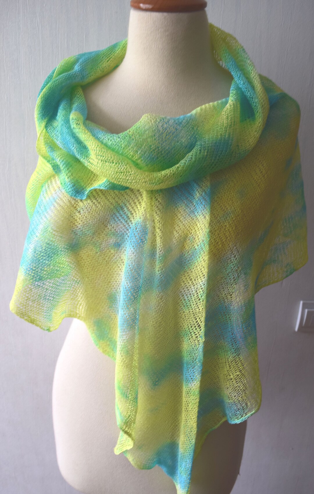 Linen Shawl Poncho Top Lime Green Turquoise Blue Yellow Hand Dyed ...