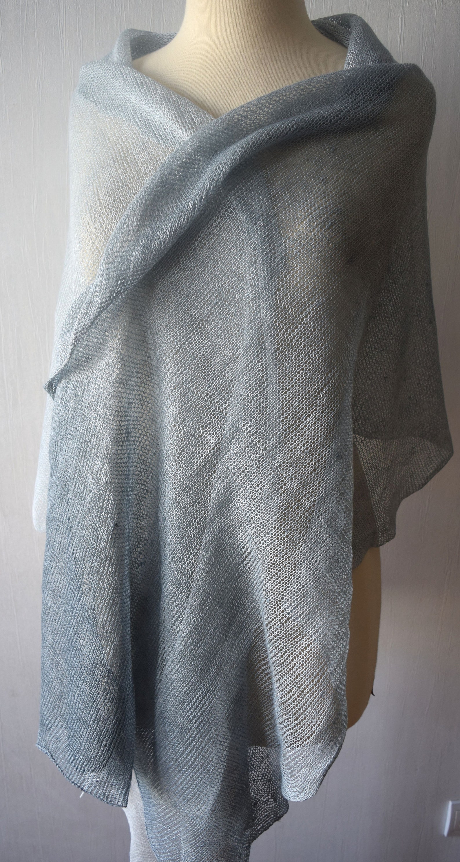 Grey White Linen Shawl Ombre Knitted Hand Dyed Natural Summer | Etsy