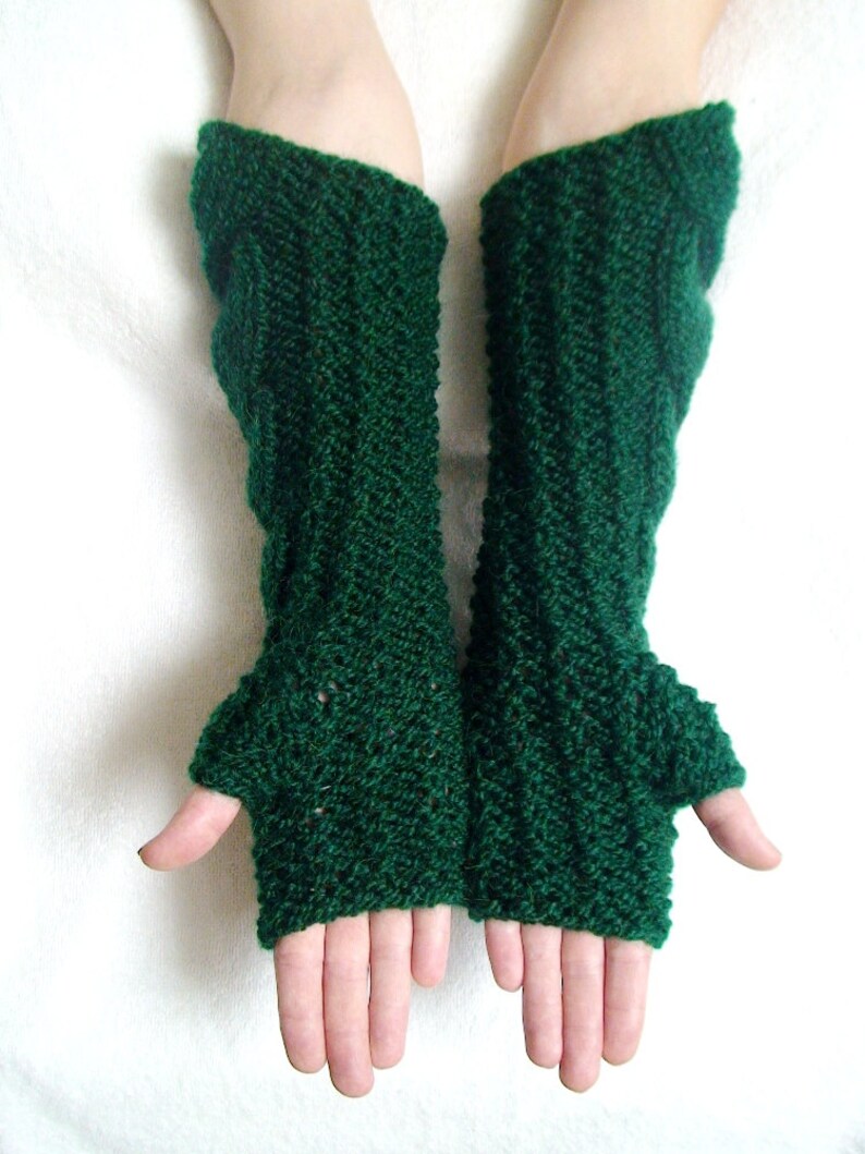 Fingerless Gloves Elbow Length Arm Warmers Dark Green Extra | Etsy