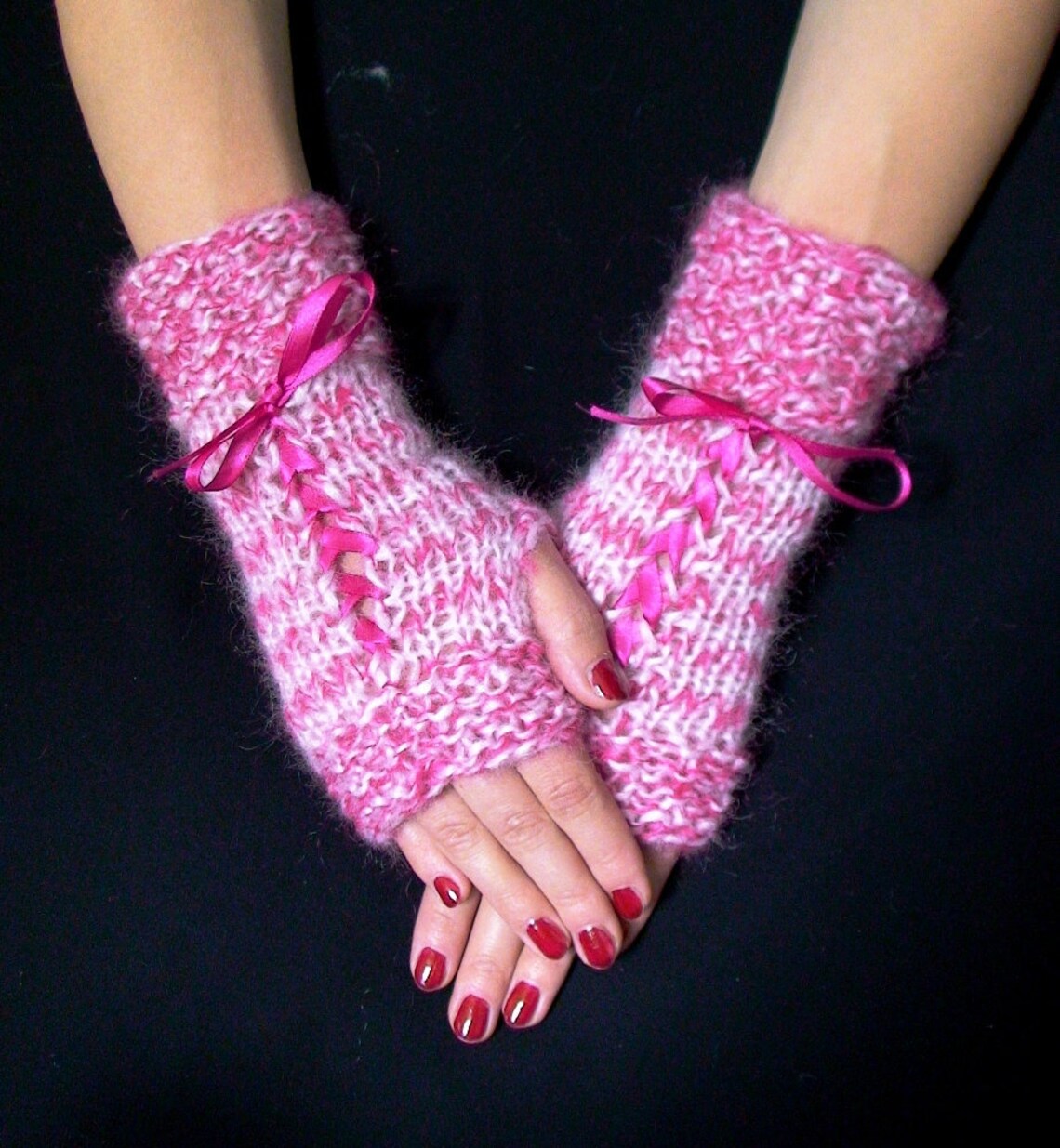 Fingerless Mittens Light Pink/ Peony Corset Gloves with Satin | Etsy