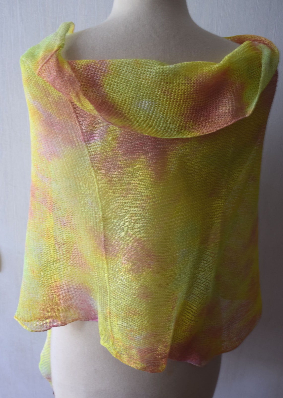 Linen Shawl Poncho Top Lime Green Pink Yellow Hand Dyed Abstract Women ...
