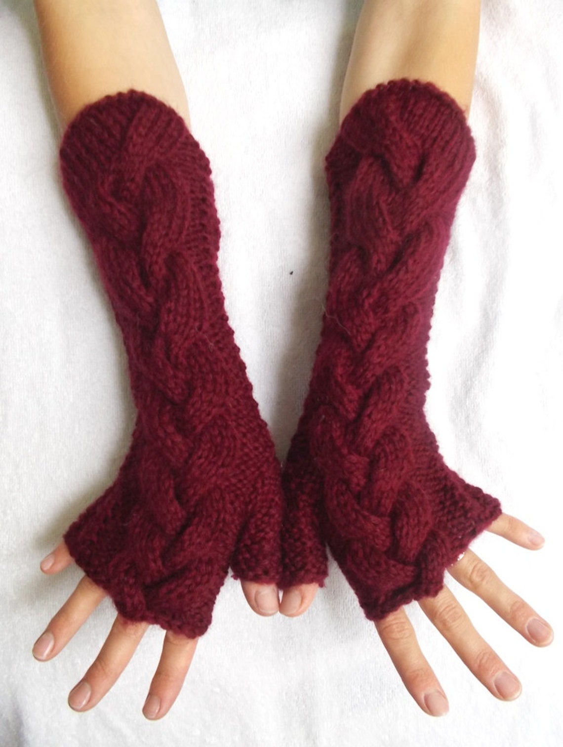 Angora Mohair Fingerless Gloves/ Mittens Dark Red Cabled Hand | Etsy