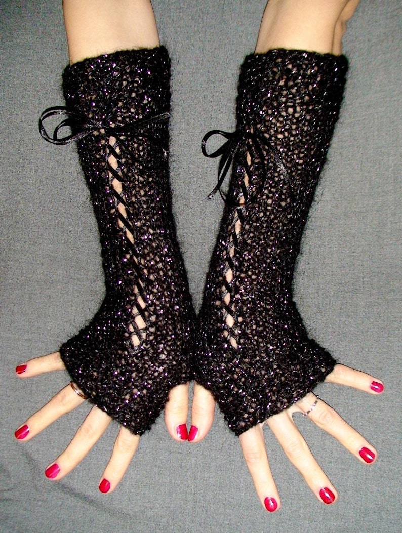 Long Fingerless Gloves Luxurious Black Mohair Corset Gloves | Etsy