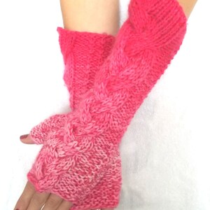 Pink Fingerless Gloves Cabled Hand Knitted Warm Arm Warmers - Etsy