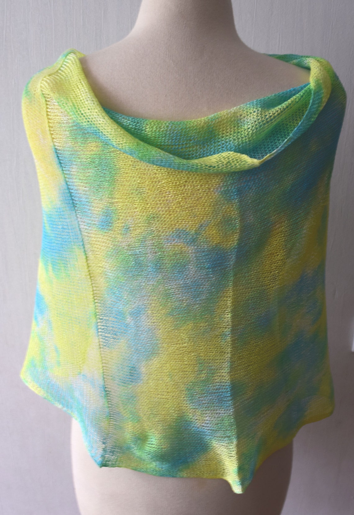 Linen Shawl Poncho Top Lime Green Turquoise Blue Yellow Hand Dyed ...
