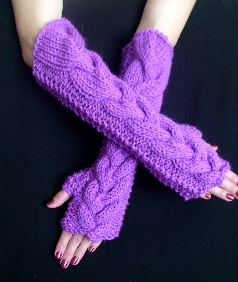 Fingerless Gloves Elbow Length Arm Warmers Violet/ Purple | Etsy