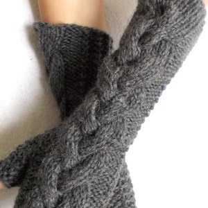 Grey Fingerless Gloves Angora Mohair Mittens Cabled Hand - Etsy