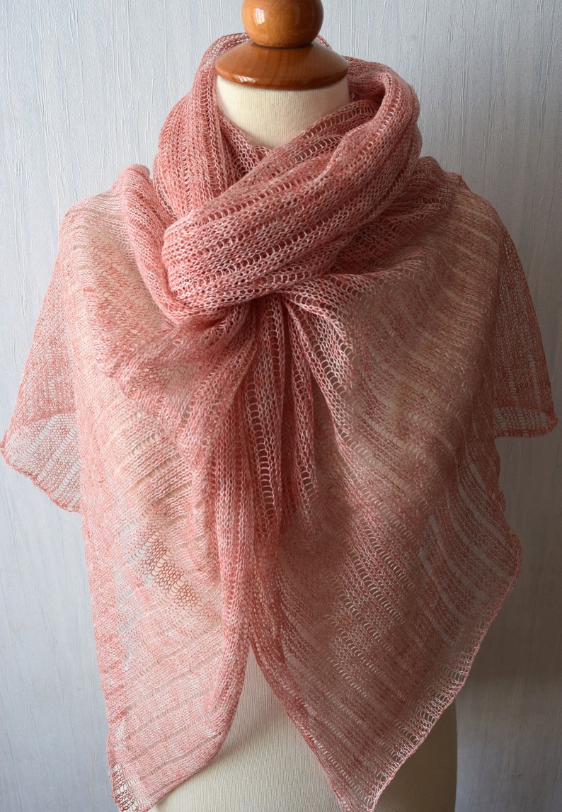 Natural Linen Shawl Salmon Pink Knitted Natural Scarf Wrap Women Spring ...