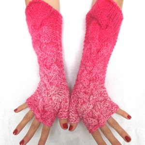 Pink Fingerless Gloves Cabled Hand Knitted Warm Arm Warmers - Etsy