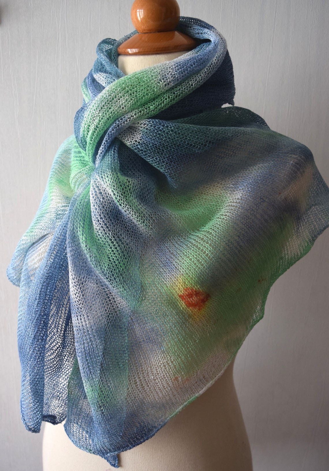 Popular Right Now, Hand Dyed, Linen Shawl, Wrap, Green, Blue, Yellow ...