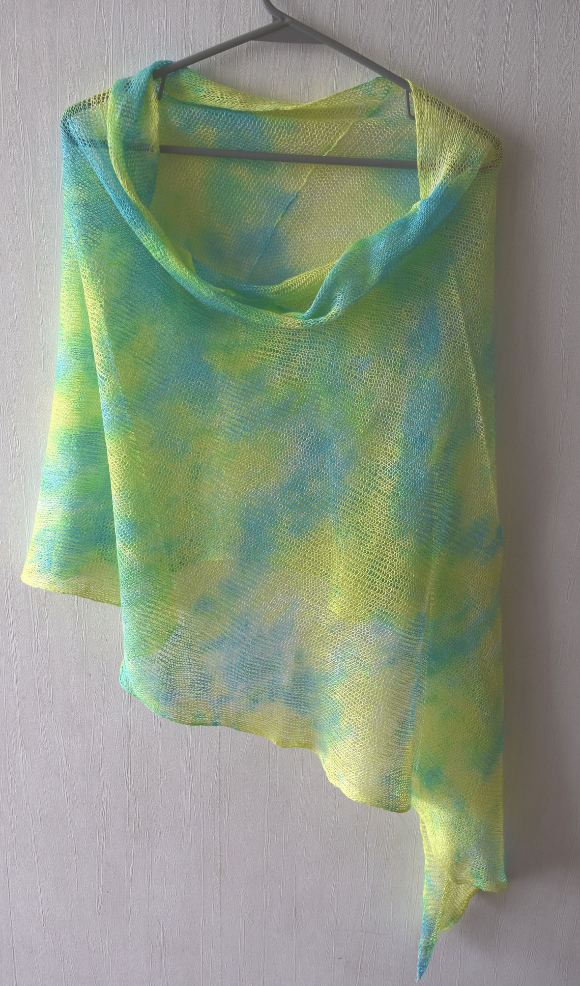 Linen Shawl Poncho Top Lime Green Turquoise Blue Yellow Hand Dyed ...