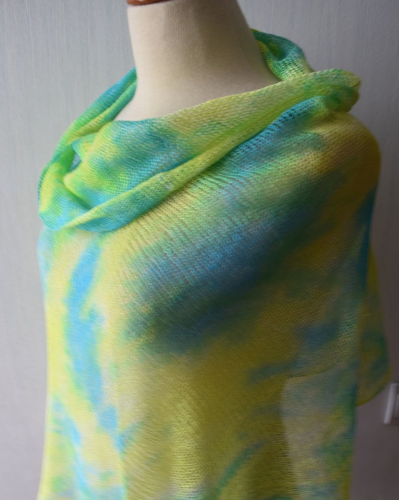 Linen Shawl Poncho Top Lime Green Turquoise Blue Yellow Hand Dyed ...