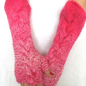 Pink Fingerless Gloves Cabled Hand Knitted Warm Arm Warmers - Etsy
