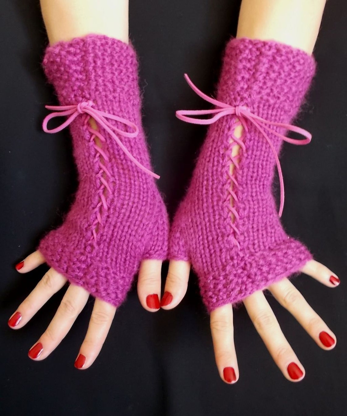 Fingerless Gloves Corset Wrist Warmers With Suede Ribbons | Etsy