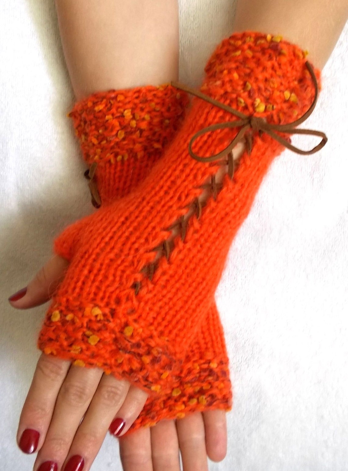 Orange Fingerless Gloves Corset Wrist Warmers for Women With - Etsy