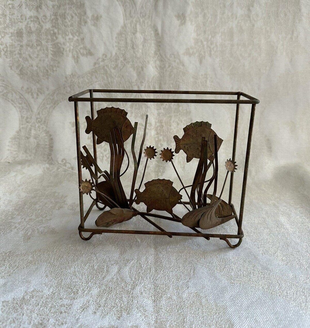 Vintage Mid Century Modern Metal Tabletop Sculpture 1950s Atomic Box ...