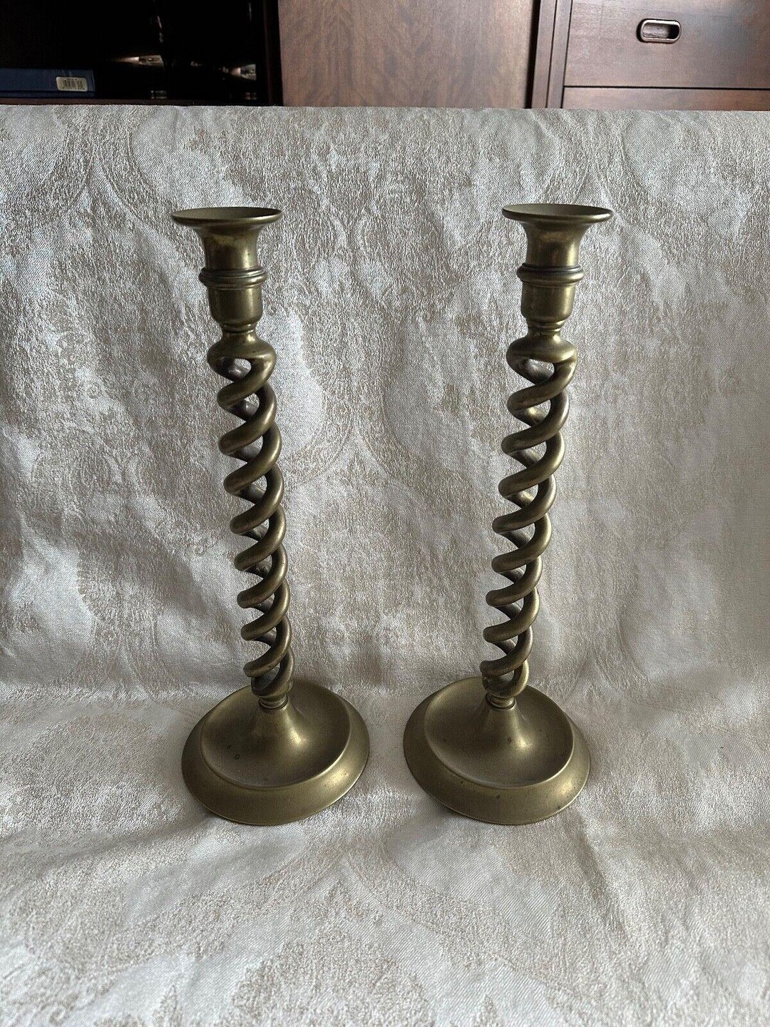 Vintage Brass Barley Twist Candlestick Candle Holders - Open Spiral 13 ...