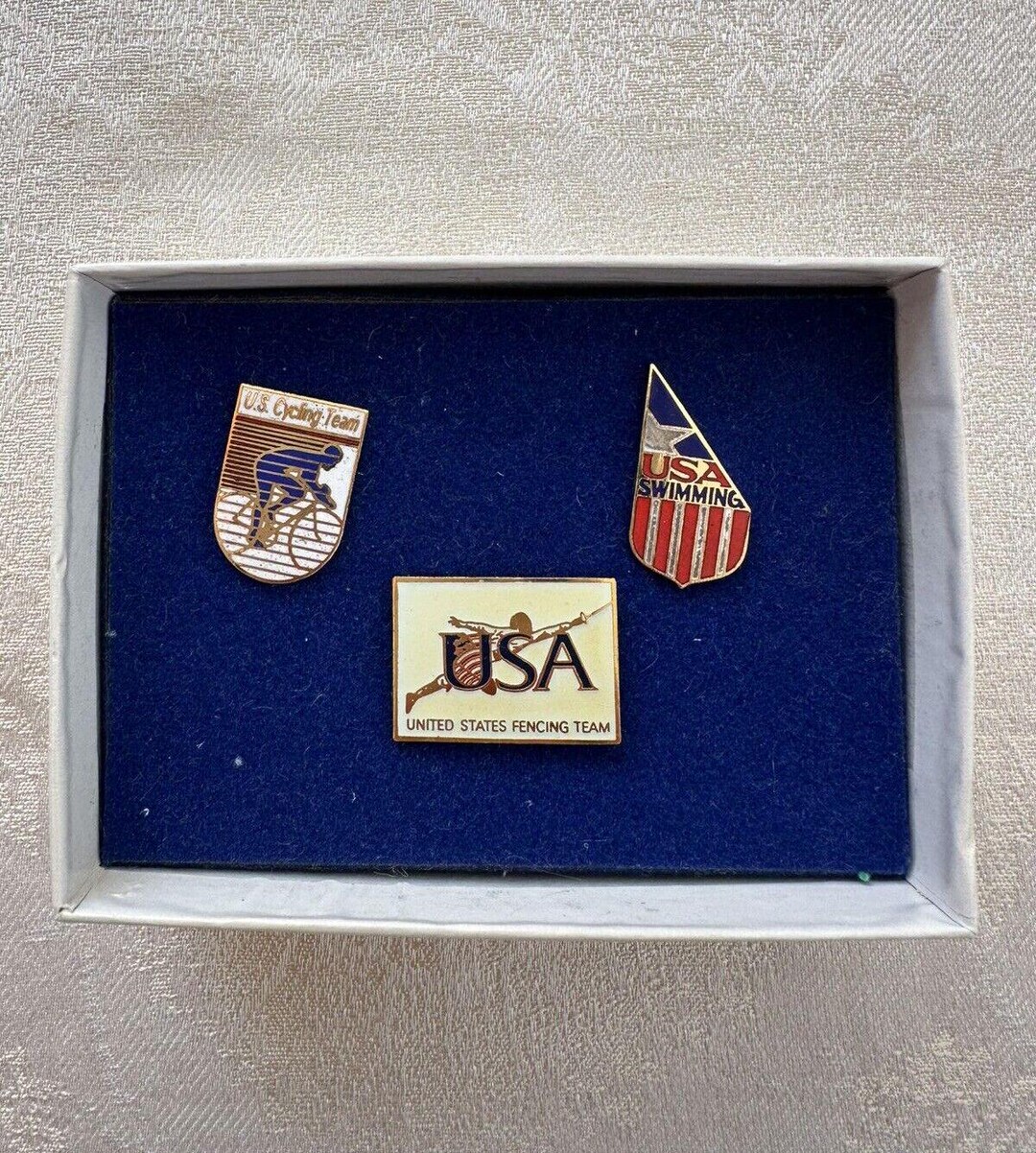 Vintage USA Olympics 3 Lapel Pin Set - 1980s US Cycling Team Swimming ...