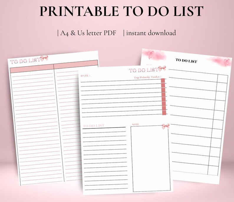 Pink To-do List Printable, Daily Planner Template, Cute Minimal to Do ...