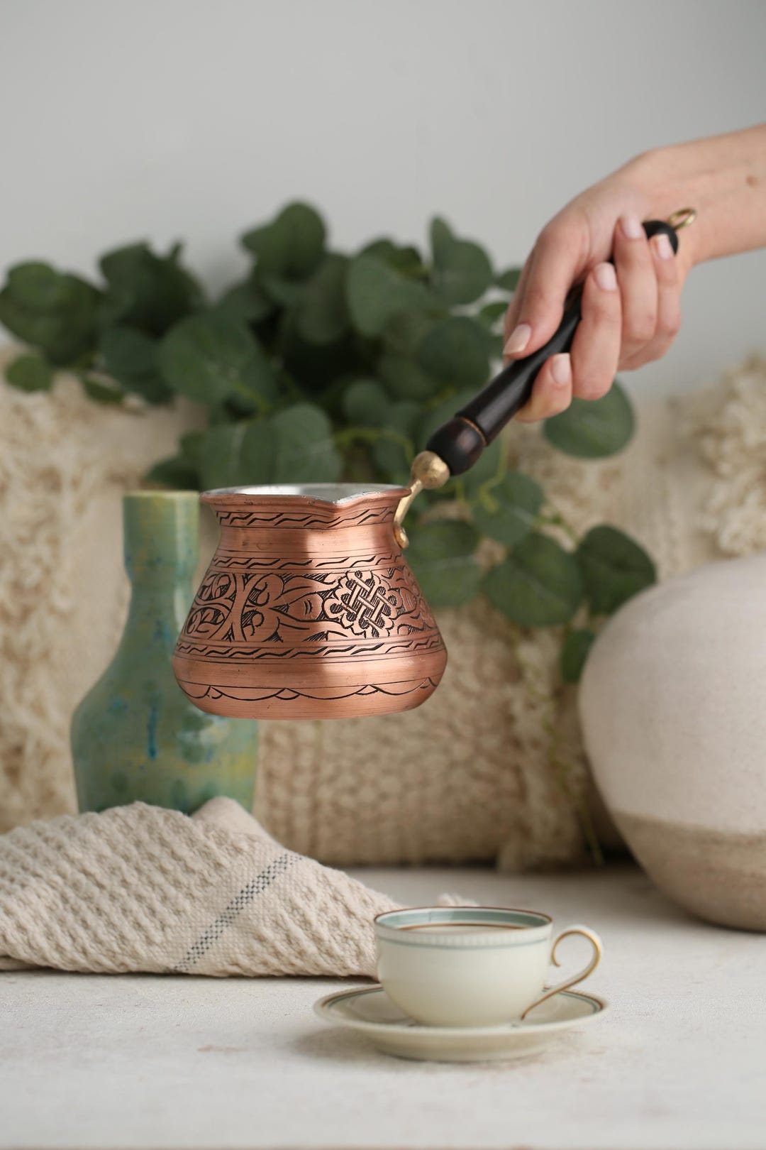 Handmade Copper Turkish Coffee Pot: Stovetop Cezve, Authentic Coffee ...