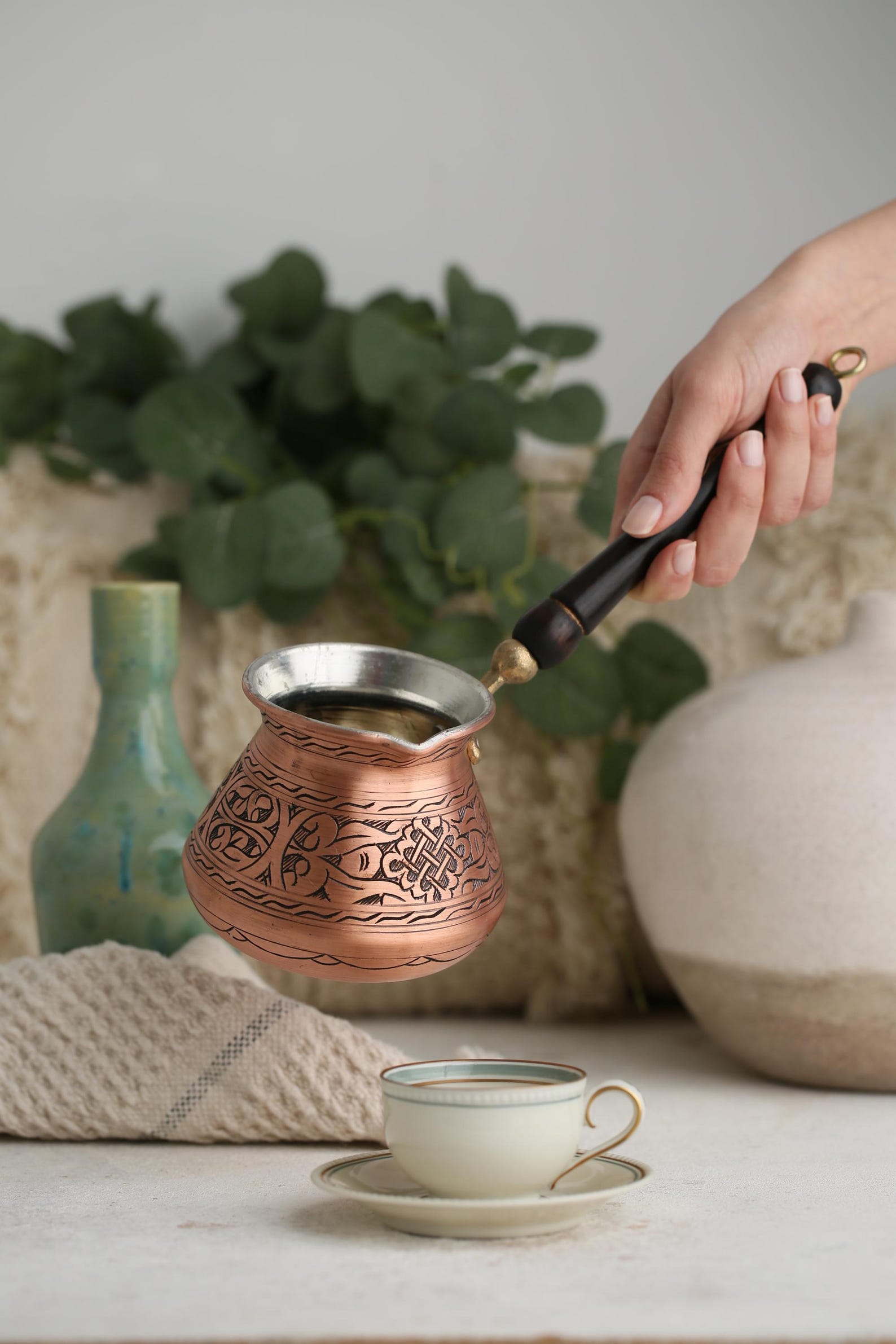 Handmade Copper Turkish Coffee Pot: Stovetop Cezve, Authentic Coffee ...