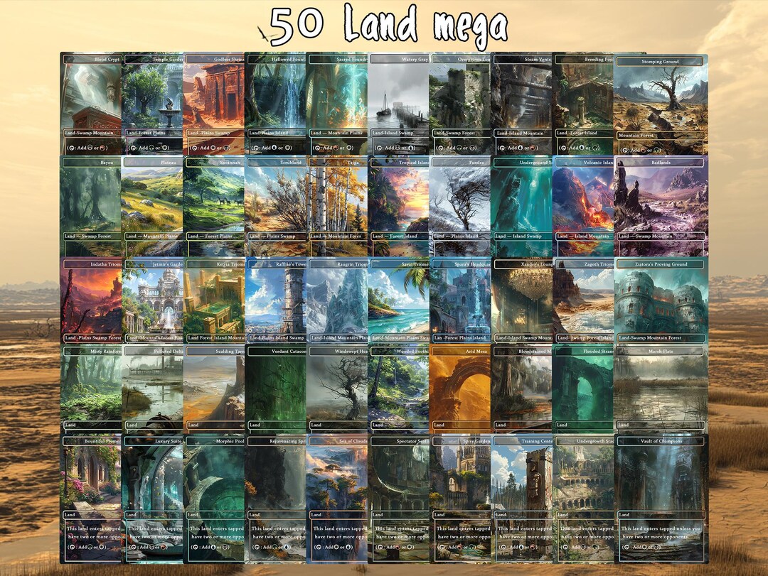 Mega Land Pack (50 Cards) Realistic Style Lands Set of 50 Unique ...