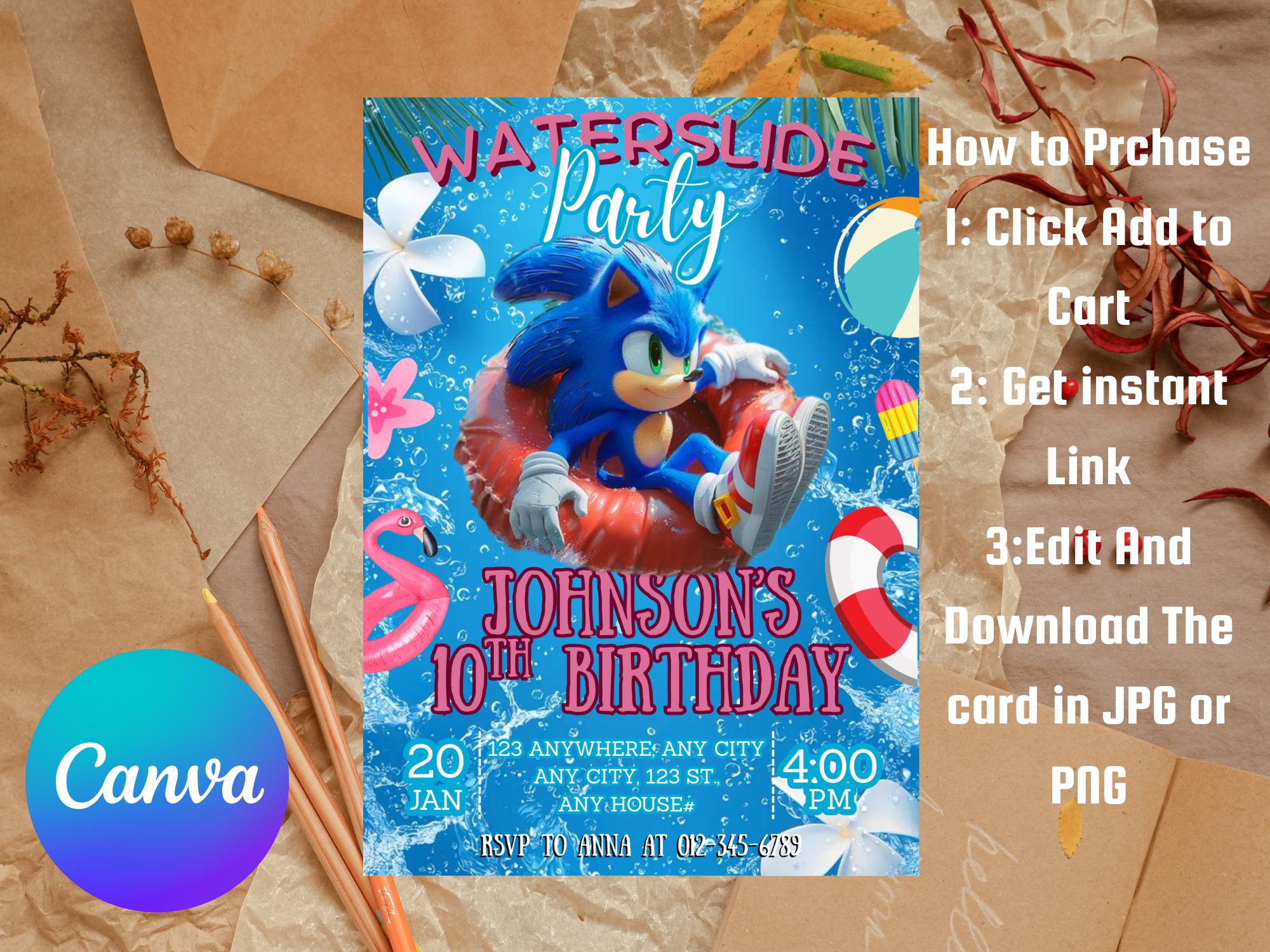 Editable Sonic Pool Party Birthday Invitation,sonic Beach Party ...