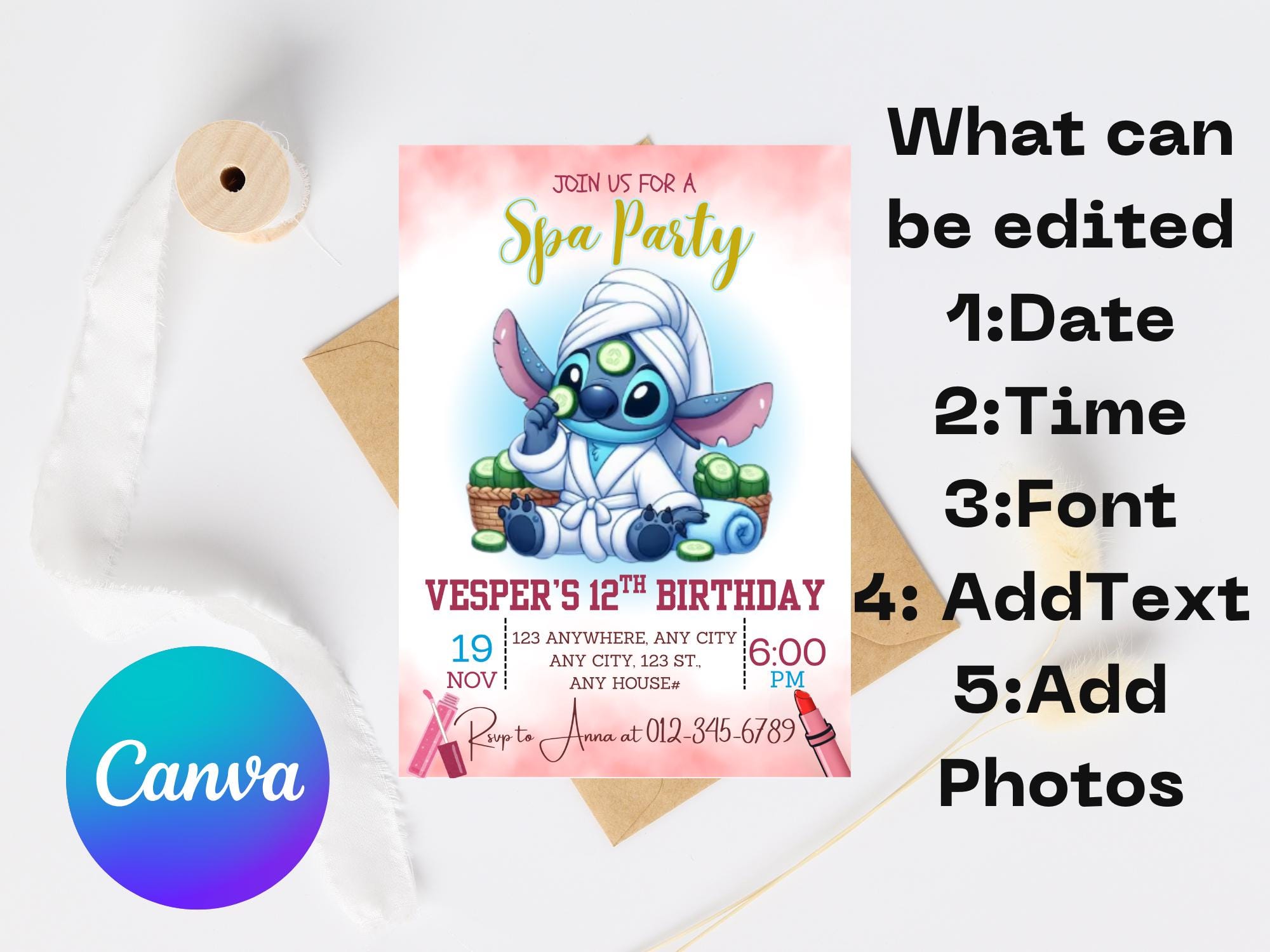 Stitch Spa Sleepover Birthday Invitation | Stitch Pijama Slumber Party ...