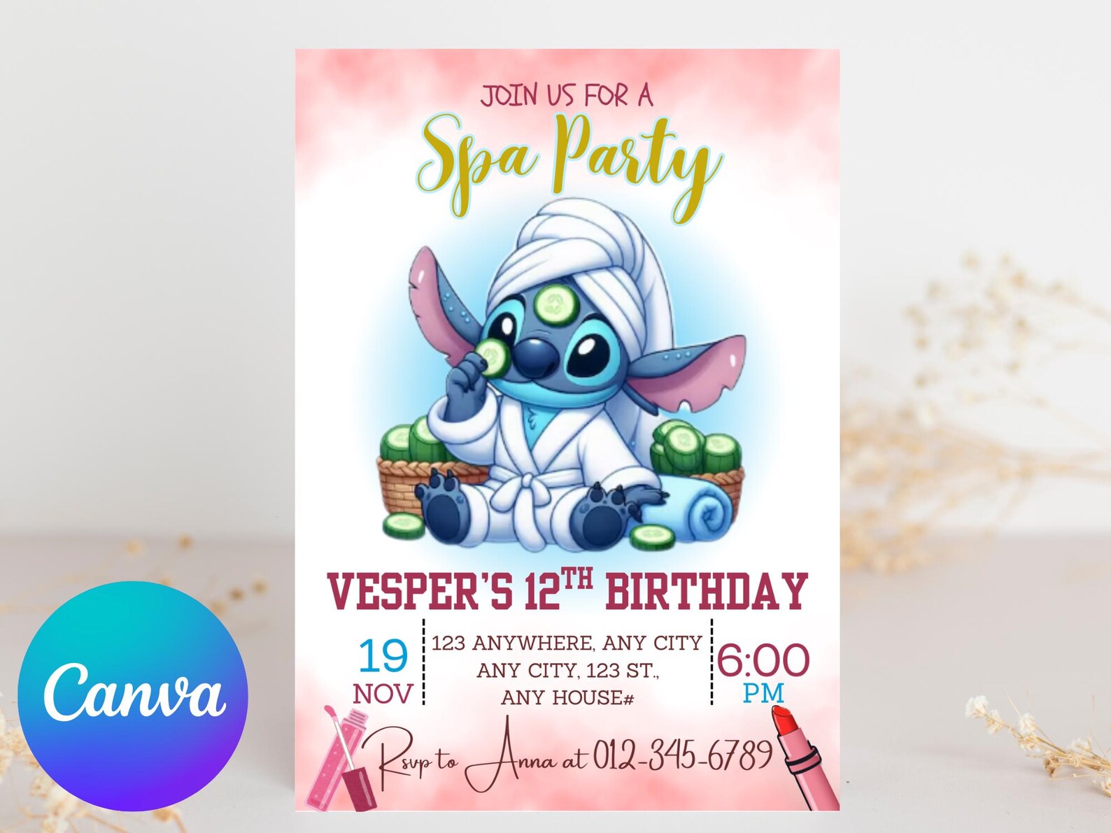 Stitch Spa Sleepover Birthday Invitation | Stitch Pijama Slumber Party ...
