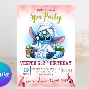 Stitch Spa Sleepover Birthday Invitation | Stitch Pijama Slumber Party ...