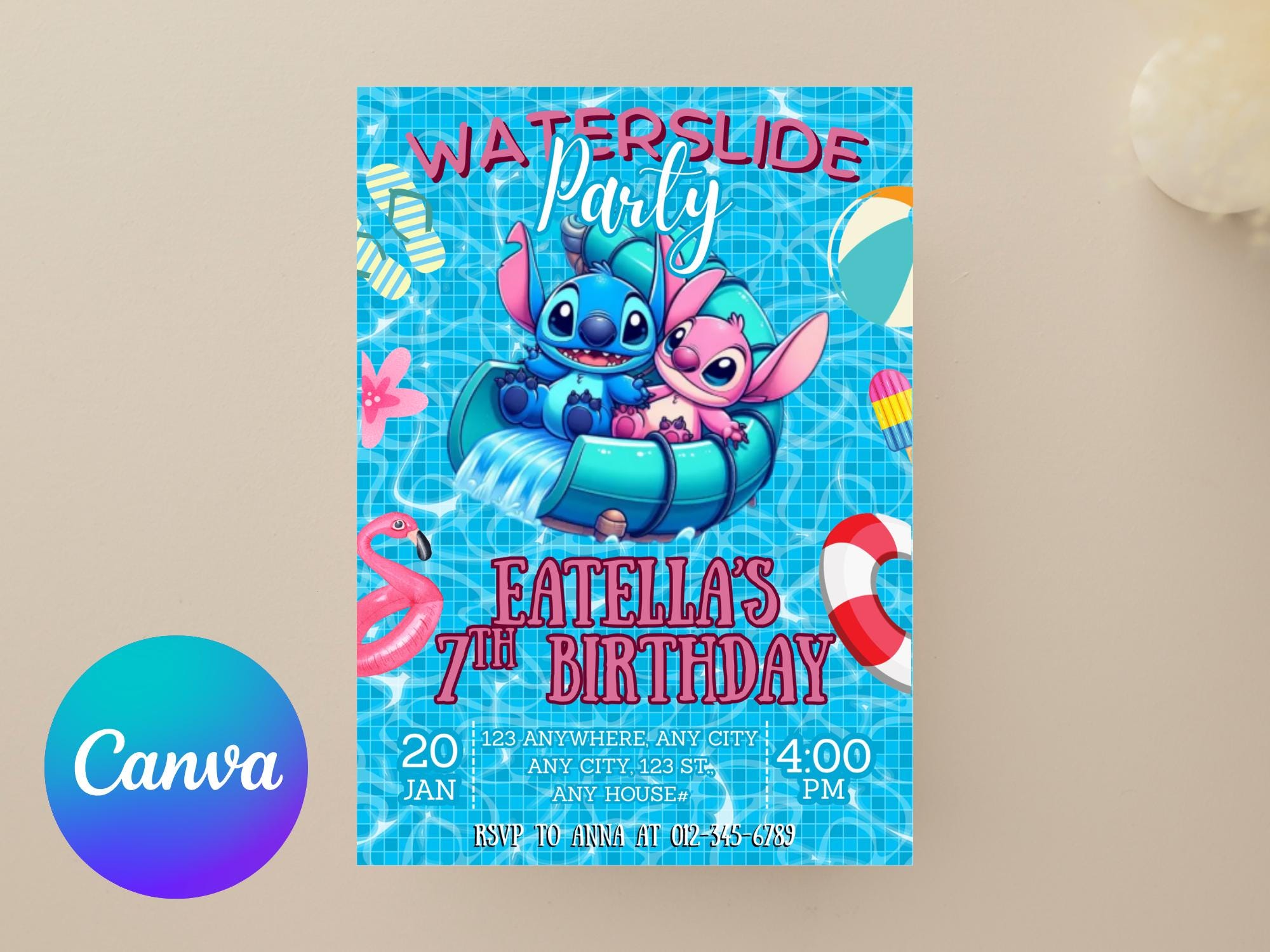 Stitch Lilo Pool Birthday Invitation | Stitch Angel Waterslide Party ...