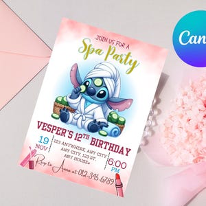 Stitch Spa Sleepover Birthday Invitation | Stitch Pijama Slumber Party ...