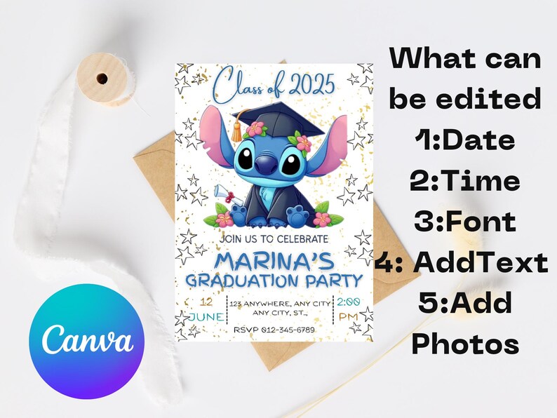 Stitch Graduation Party Invitation | Stitch Kindergarten and School ...