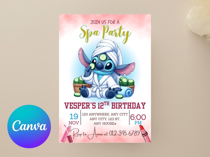 Stitch Spa Sleepover Birthday Invitation | Stitch Pijama Slumber Party ...