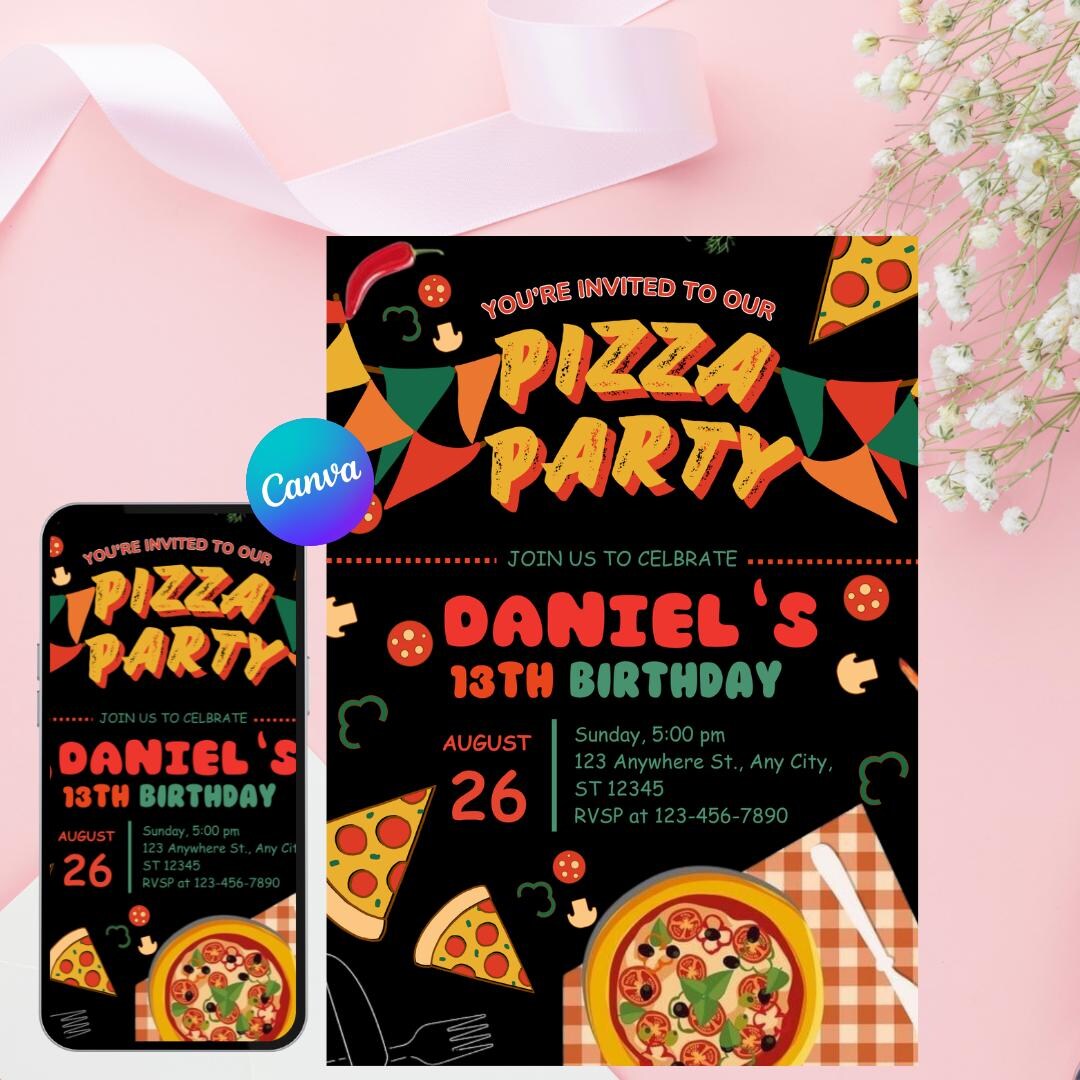 Pizza Party Birthday Invitation Template Digital Editable Pizza Party ...