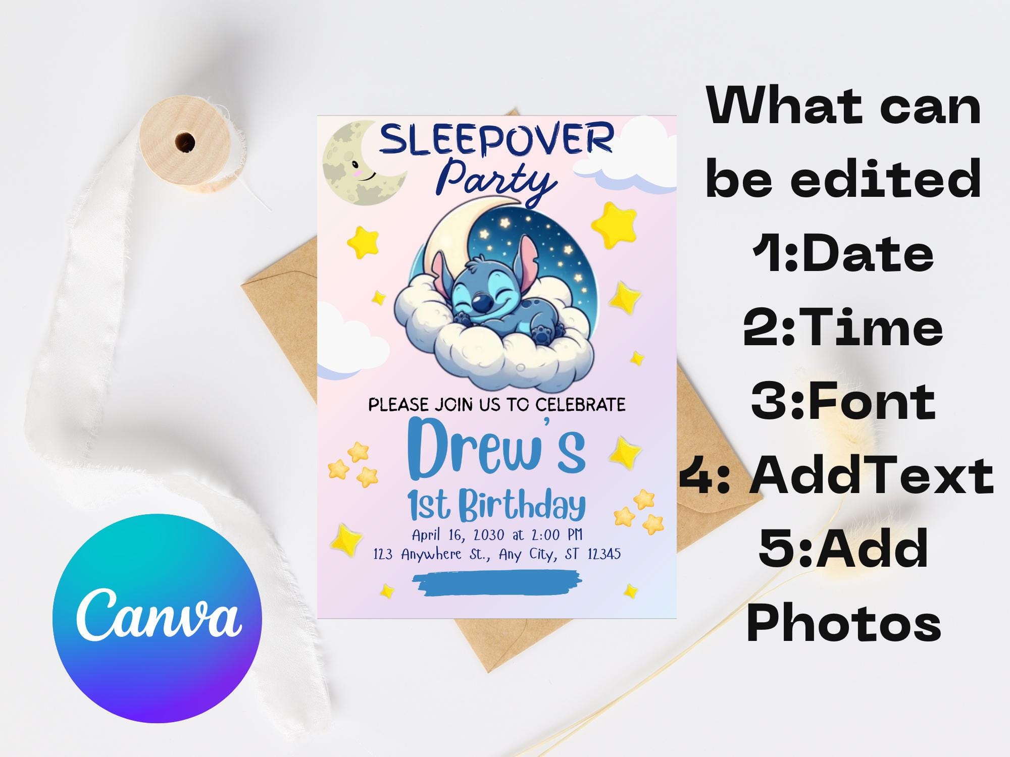 Stitch Sleepover Birthday Invitation | Stitch Slumber Blue Party ...