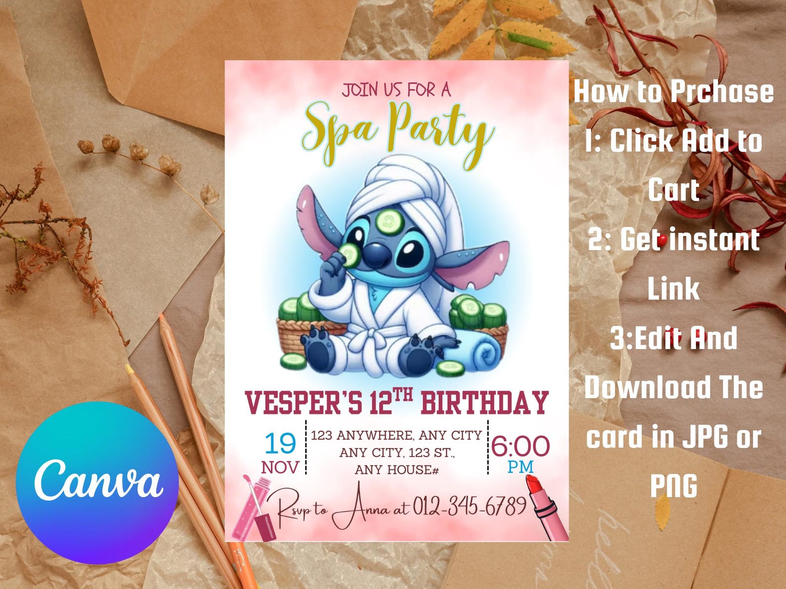 Stitch Spa Sleepover Birthday Invitation | Stitch Pijama Slumber Party ...