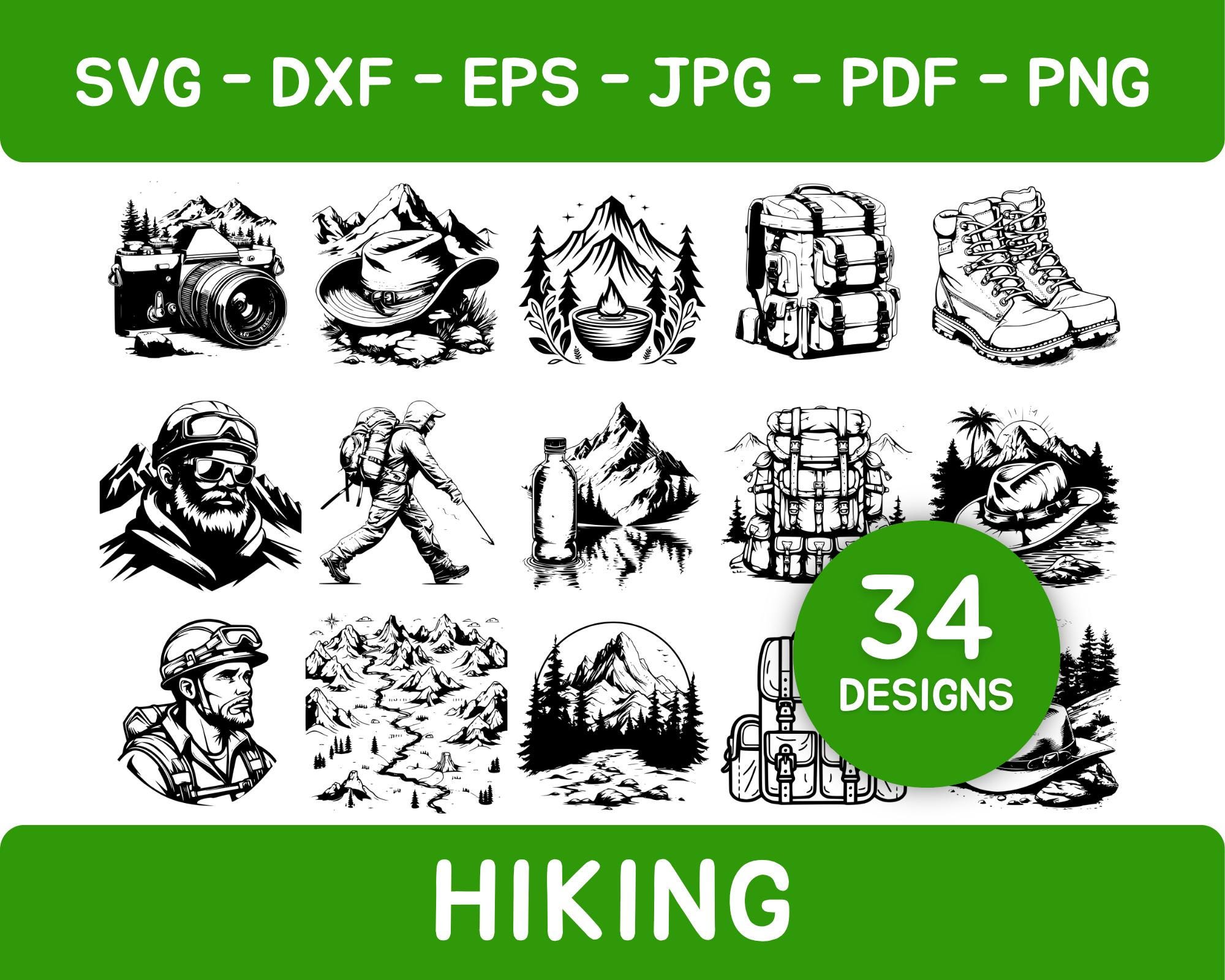 Hiking Scene SVG Bundle, PNG, EPS, Dxf, Outdoor Walking Scenes, Forest ...
