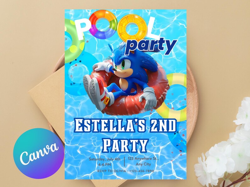 Editable Sonic Pool Party Birthday Invitation,sonic Beach Party ...