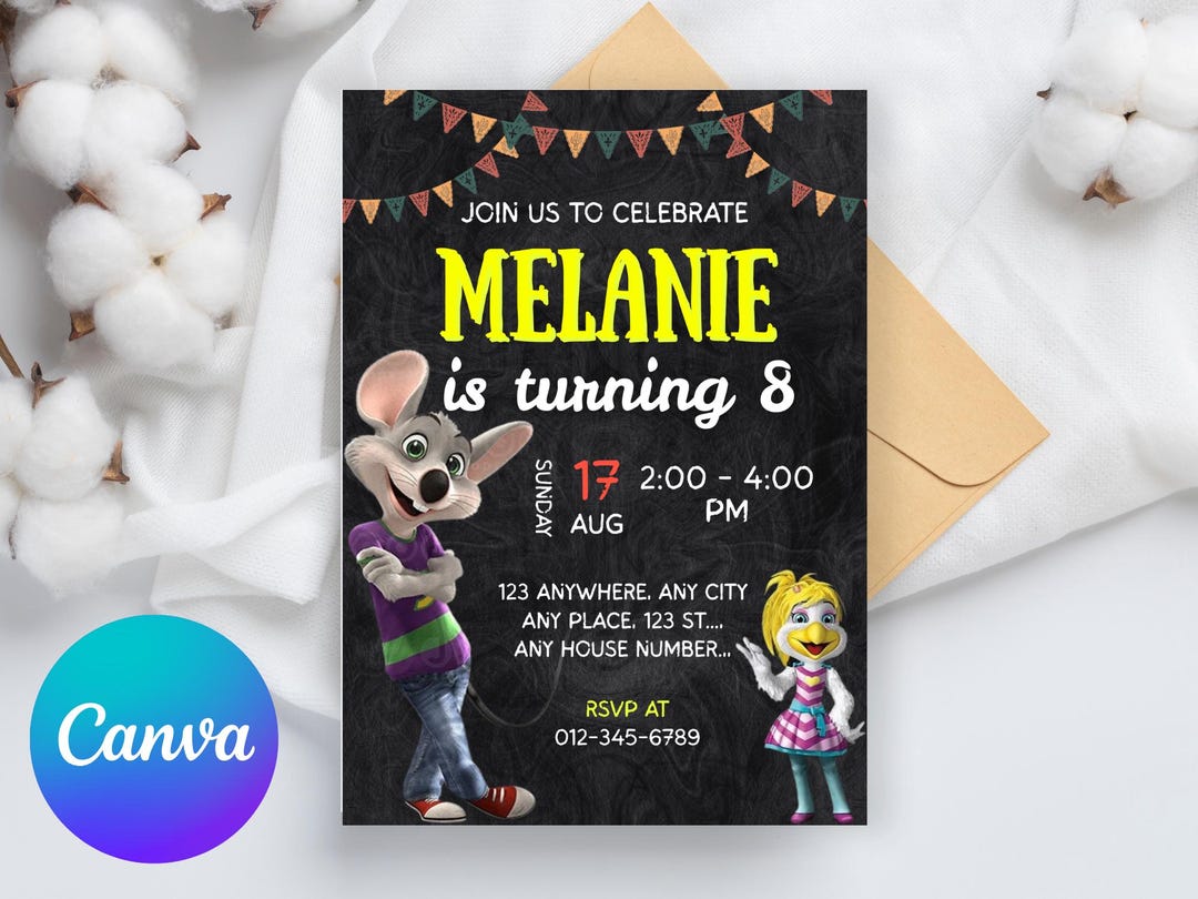 Editable Chuck E Cheese Birthday Invitation Template | Chuck Evite ...