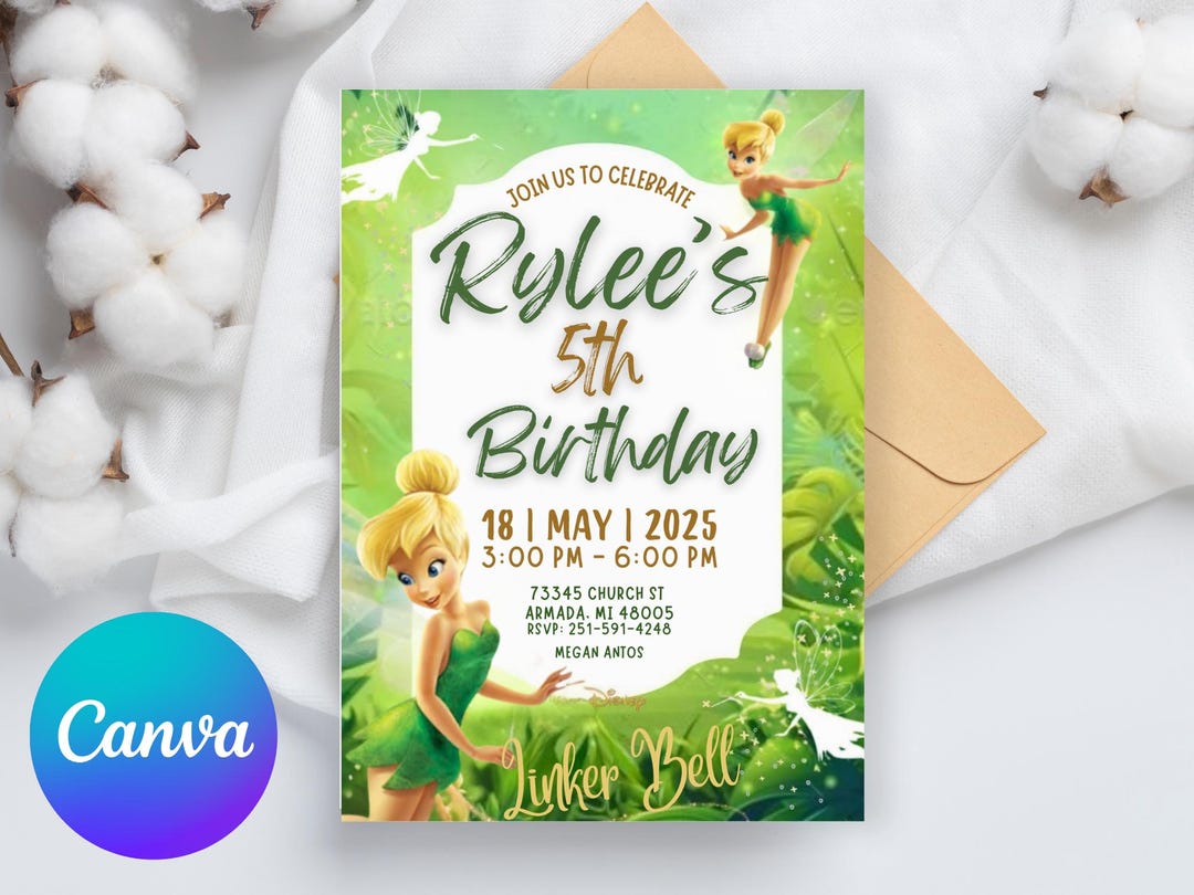 Tinkerbell Birthday Invitation, Fairy Tink Bell Birthday Party ...