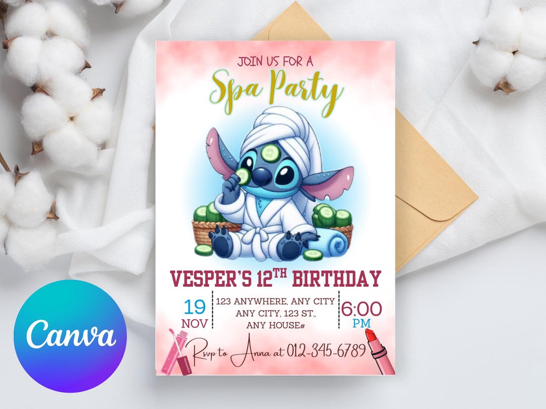 Stitch Spa Sleepover Birthday Invitation | Stitch Pijama Slumber Party ...