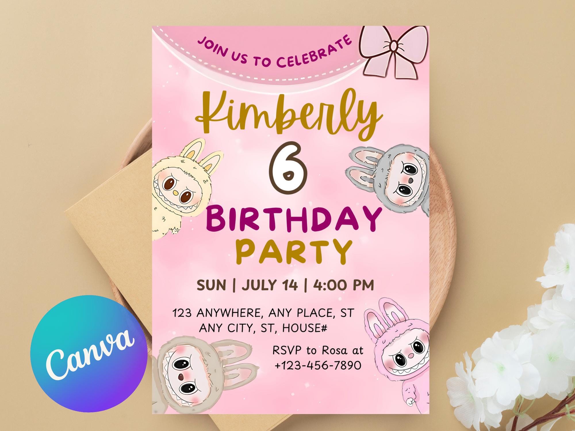 Labubu Theme Birthday Invitation | Cute Monster Labubu Invitation ...