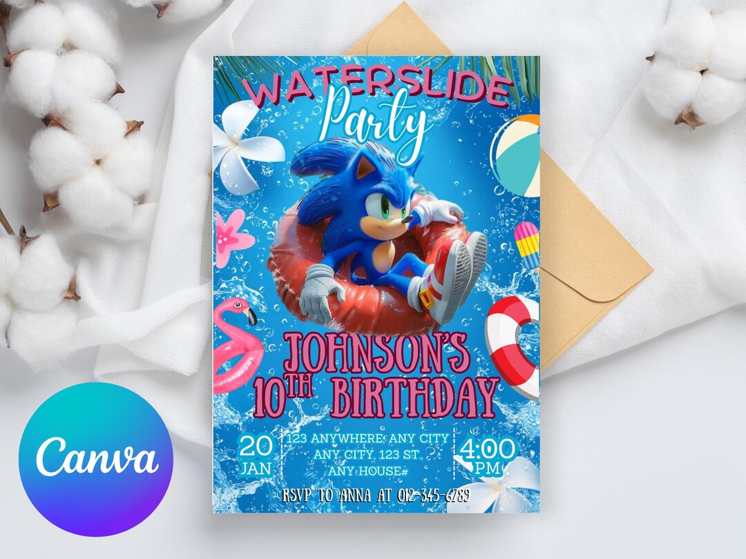 Editable Sonic Pool Party Birthday Invitation,sonic Beach Party ...