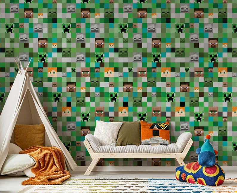 Minecraft Wallpaper Block Art Wall Decal Pixel Block Wall Sticker ...
