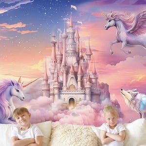 Princess Castle Wallpaper Pink Castle Wall Decal Unicorn Wall Mural ...