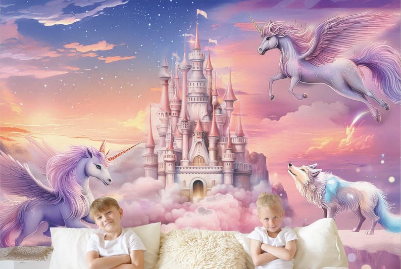 Princess Castle Wallpaper Pink Castle Wall Decal Unicorn Wall Mural ...